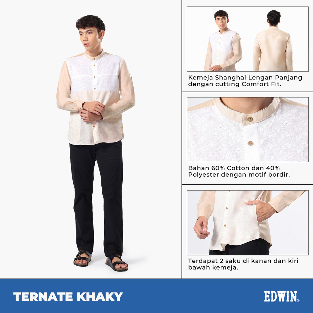 Jual EDWIN JEANS - TERNATE KHAKY Kemeja Koko Lengan Panjang Pria Baju ...