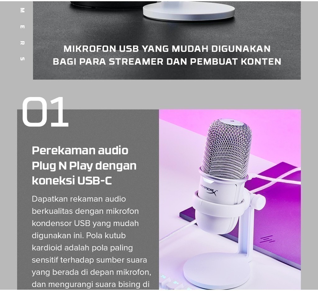 Jual [Special Campaign] HyperX Microphone Gaming SoloCast USB C - White ...