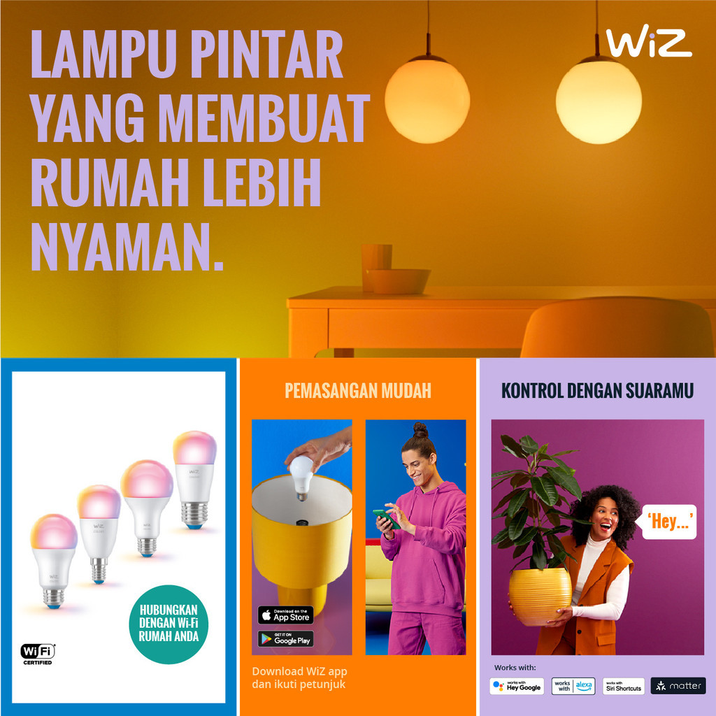 Jual WiZ Lampu Smart LED Multipack 8,5W WiFi Smart Bulb RGB Warna - Lampu Tidur Anak | Shopee ...