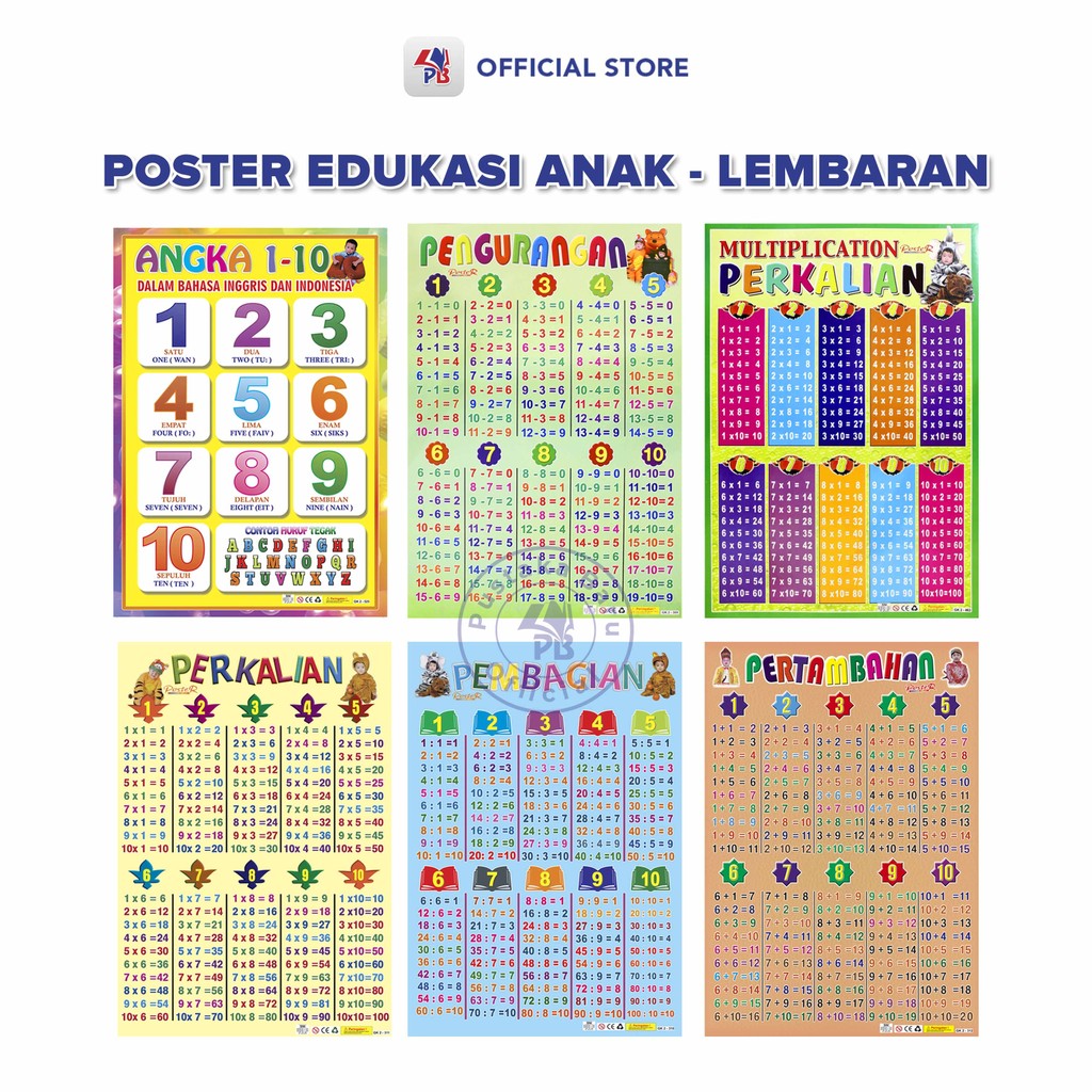 Jual Poster Edukasi Anak Mainan Edukasi Anak Lembaran Pembagian ...