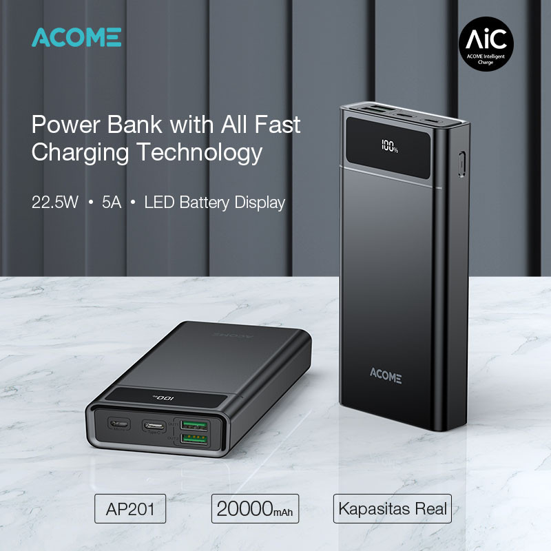 Jual ACOME Powerbank 20000mAh AP201 Fast Charging LED Display Dual ...