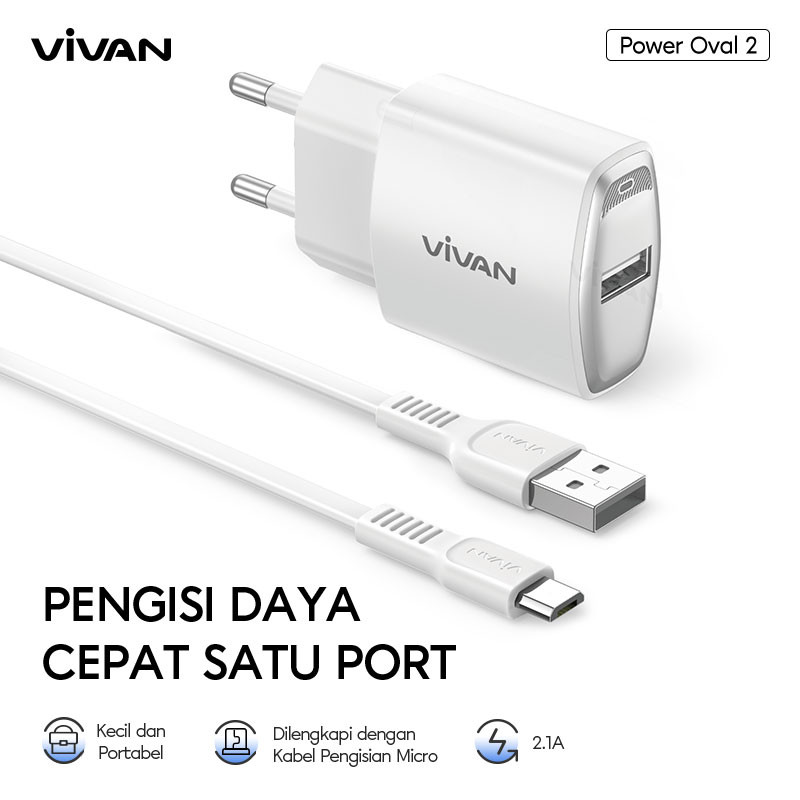 Jual VIVAN Charger Portable 2.1A LED Indikator Free Kabel Micro USB ...