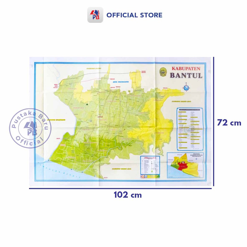 Jual Peta Kabupaten Bantul / Peta Lipat Lembaran Kabupaten Bantul / Mas ...