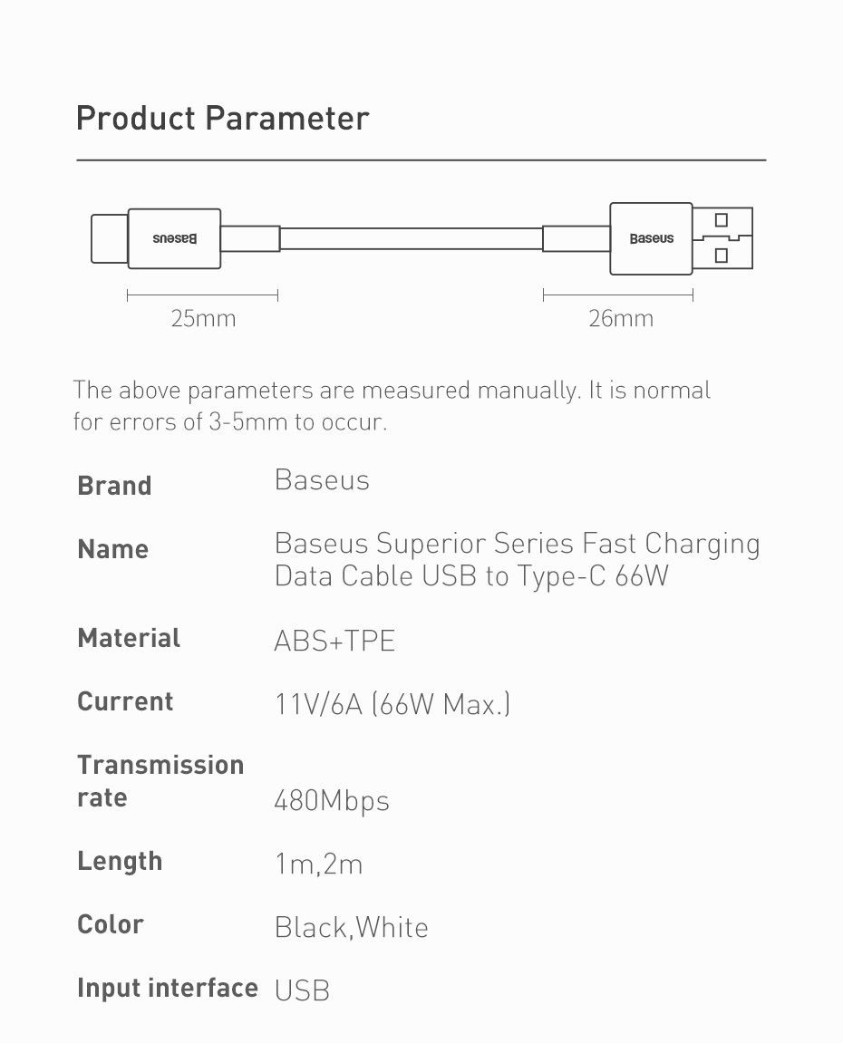 Jual Baseus Kabel Data Superior Series Fast Charging Cable USB to Type-C 66W 1M | Shopee Indonesia