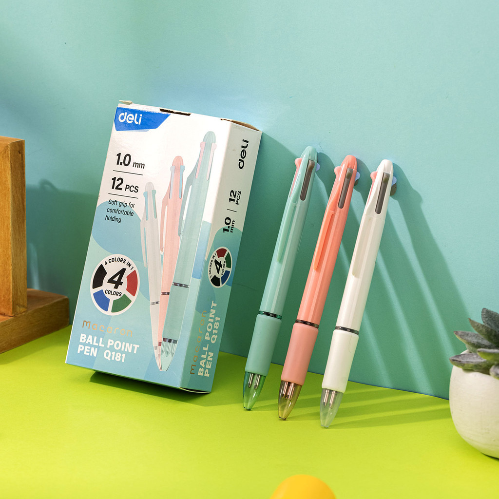 Jual Deli Ballpoint Pen Bolpoin Pulpen 4 Warna 1.0mm Tinta Hitam Merah ...