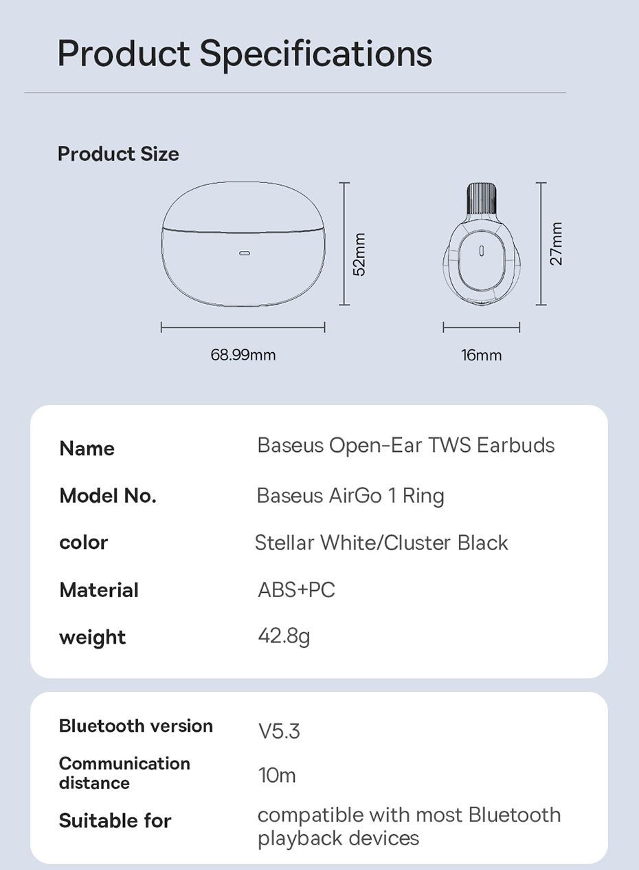 Jual Baseus OWS AirGo1 Ring Open-Ear Headset Earbuds TWS Bluetooth ...