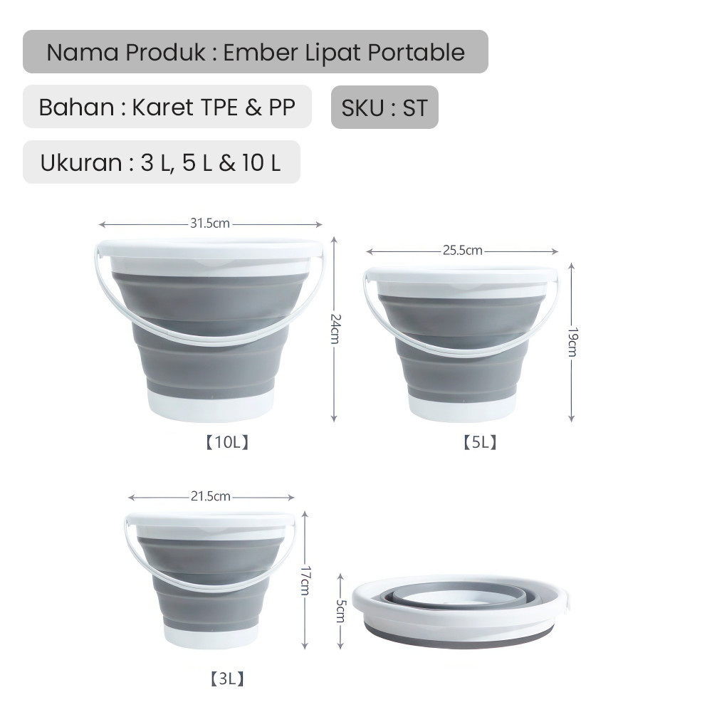 Jual Ember Lipat Portable 3L 5L 10L Water Bucket Foldable Collapsible ...