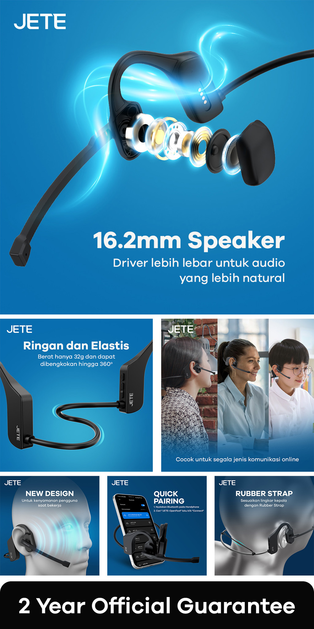 Jual Headset Bluetooth JETE OPENFAST MIC SERIES ENC + IPX5 - Openear ...