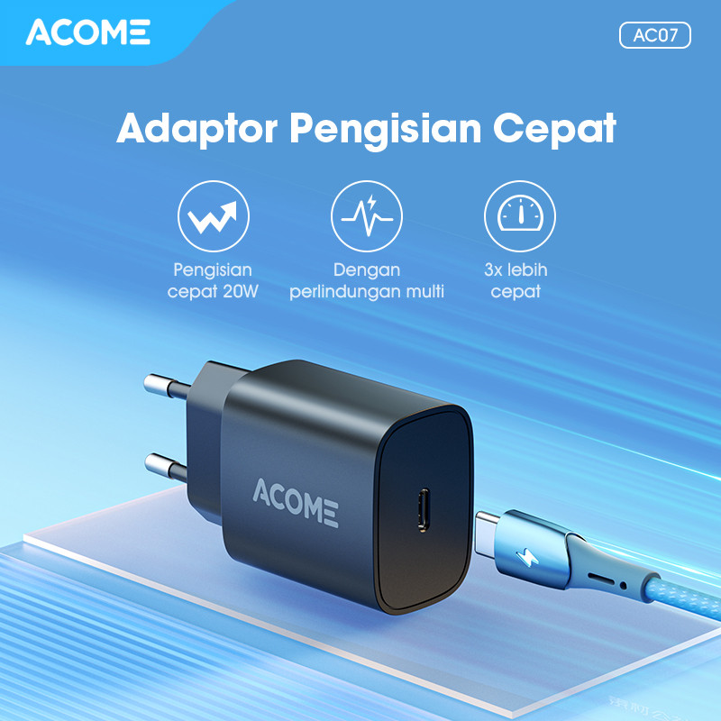 Jual ACOME Bundling Hemat Charger 20W PD USB-C (AC07) + Kabel Data Type ...