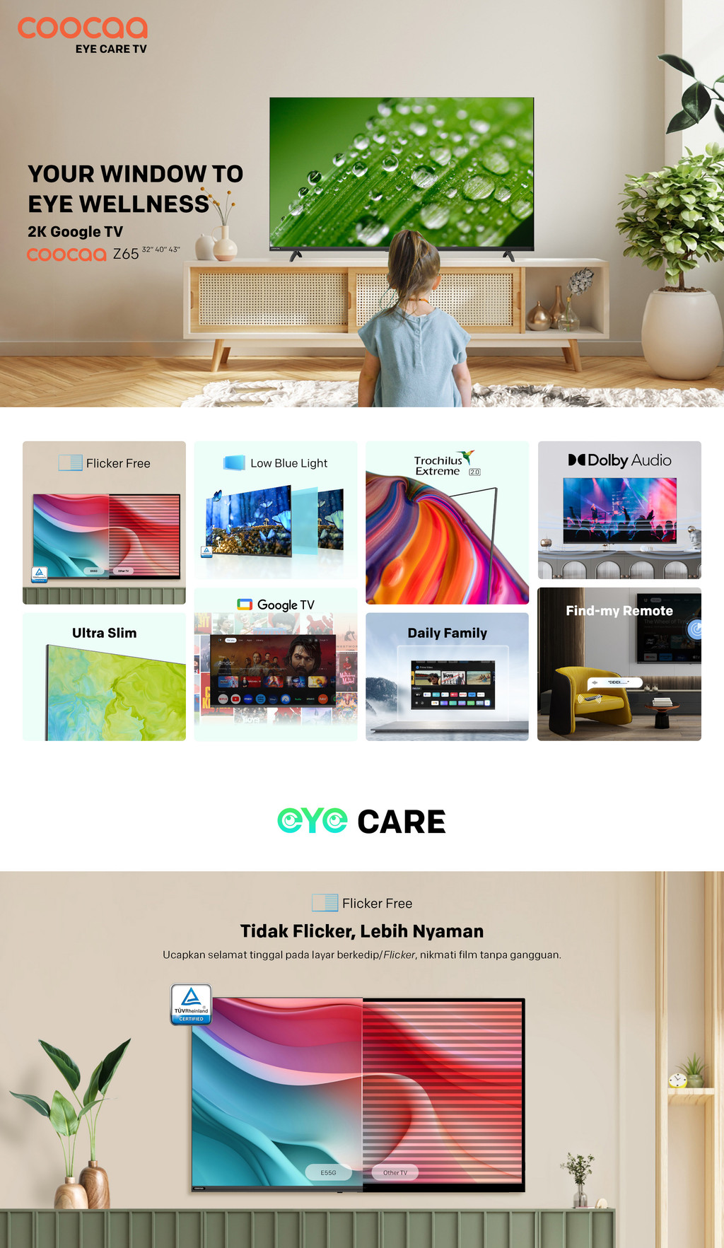 Jual COOCAA 40 inch Z65 - GOOGLE TV - 2K LED-TV - HDR 10 - Flicker Free ...
