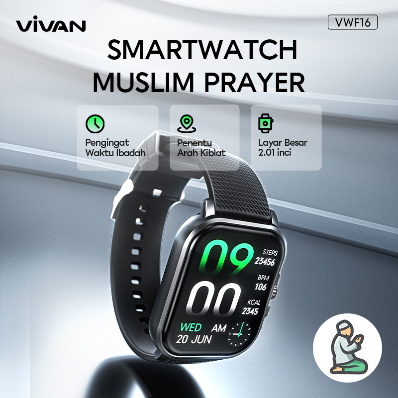 Jual [NEW] VIVAN Islamic Smartwatch Pengingat Waktu Sholat Arah Kiblat ...
