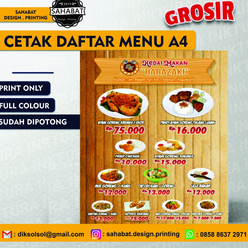 Jual (isi 2pcs A4) Daftar Menu makanan / menu makanan / menu produk ...