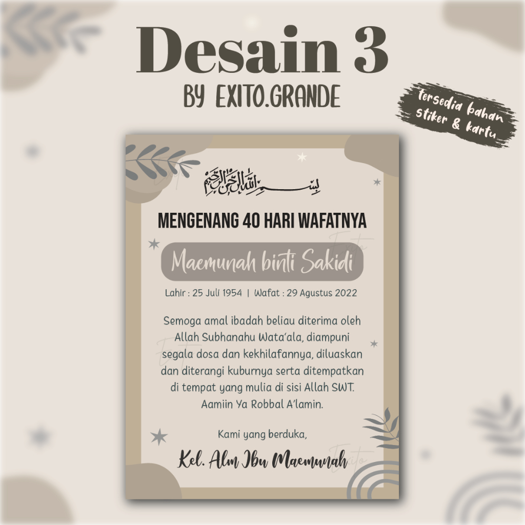 Jual Stiker dan Kartu Mengenang Wafat/40 Harian/Tahlilan - Part 1 ...