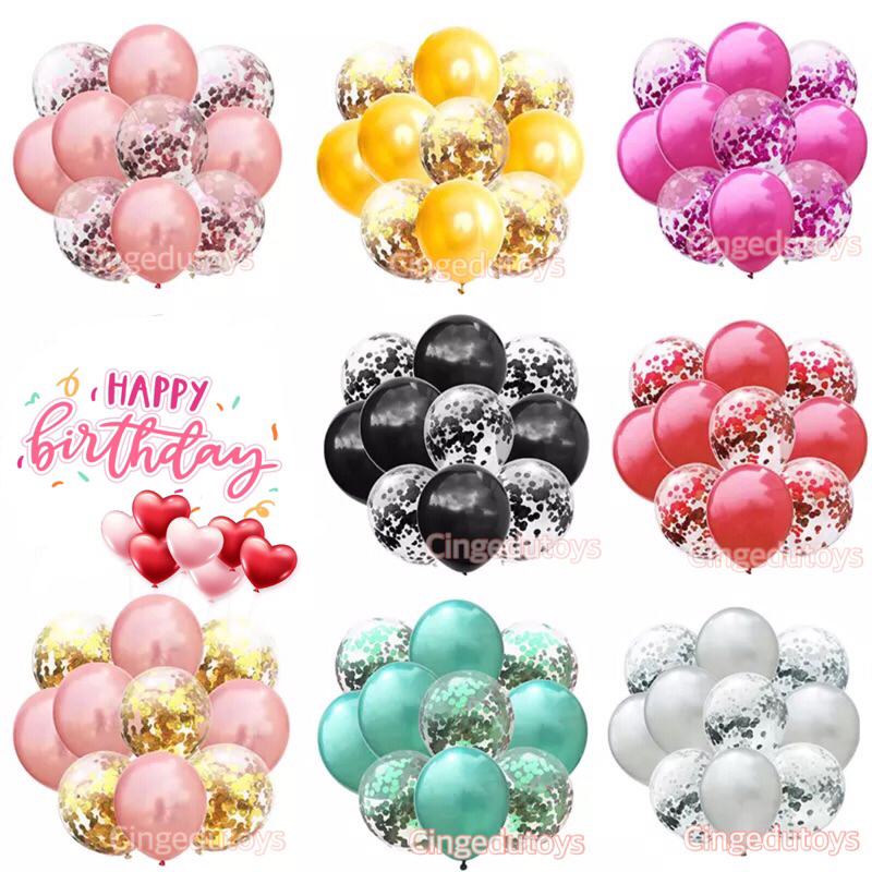 Jual Paket balon ulang tahun Set confetti balloons 10 pcs tema pink ...