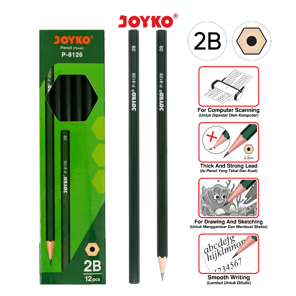 Jual JOYKO Pensil Pencil P-8126 2B 1 Box 12 Pcs | Shopee Indonesia