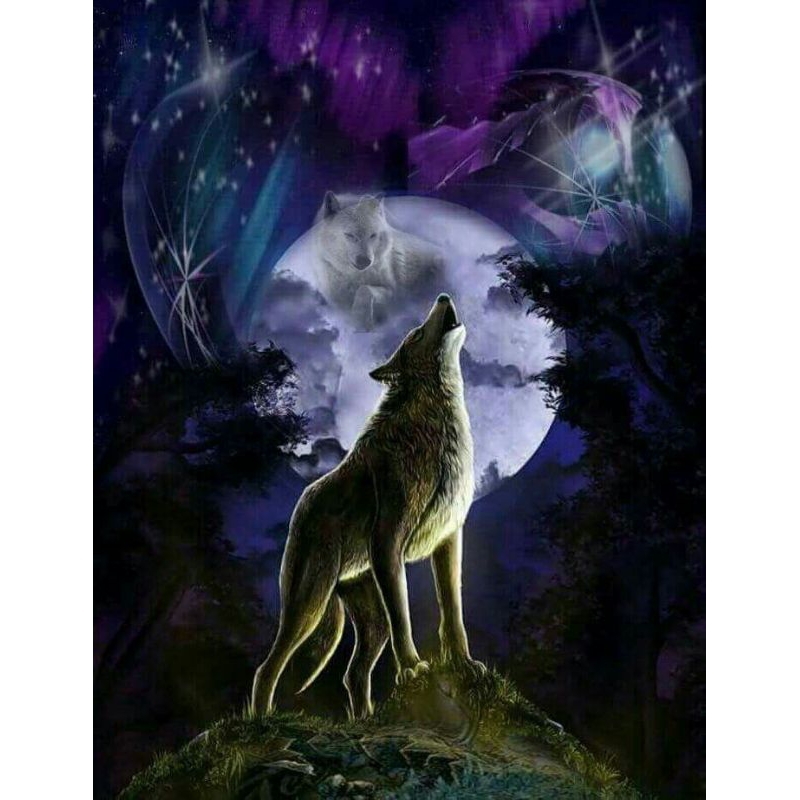 Jual Lukisan Cetak, PEMANDANGAN BULAN DAN SERIGALA, Ukuran JUMBO ...