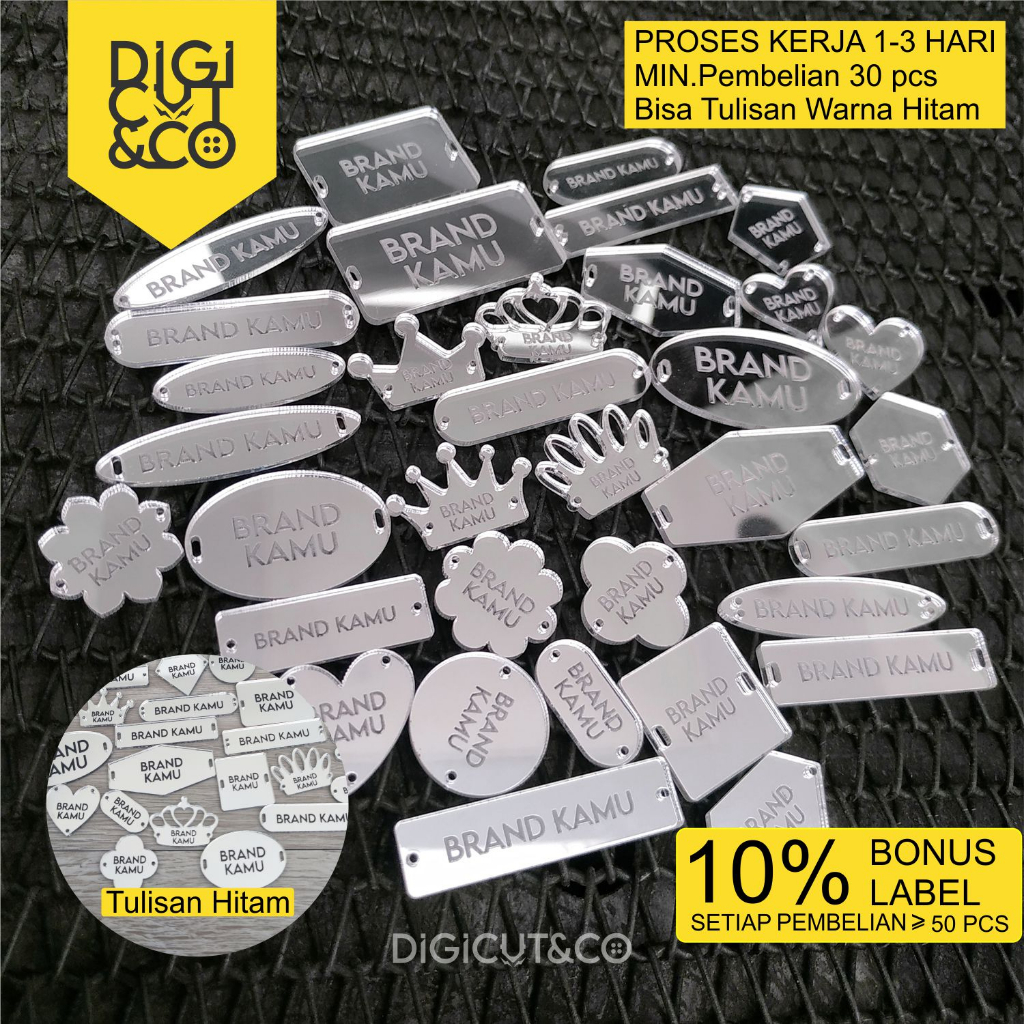 Jual Label Akrilik PERAK | Label Hijab Branding | Custom Cutting Label ...