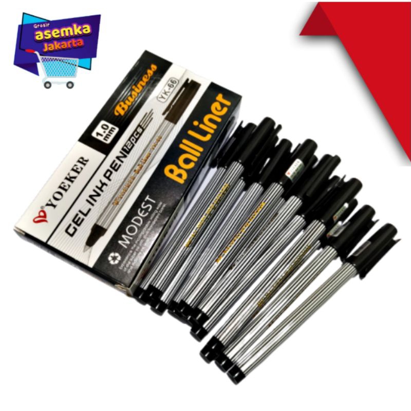 Jual Bolpen Pulpen Yoeker YK-66 Ball Liner Gel Ink Pen 1,0mm 12pcs ...