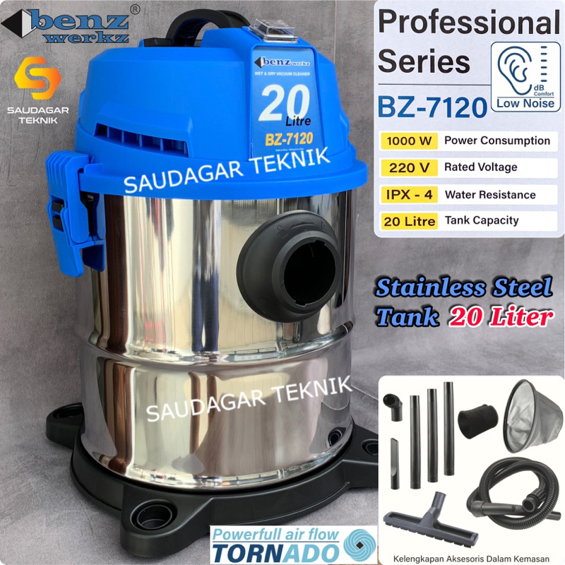 Jual Vacuum Cleaner 20 Liter Benz Tangki Stainless Steel Wet Dry Vacum Cleaner Mesin Sedot Debu ...