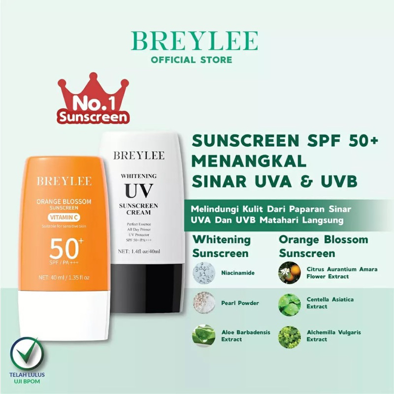 Jual BREYLEE WHITENING UV SUNSCREEN CREAM VARIAN - Krim Tabir Surya SPF ...
