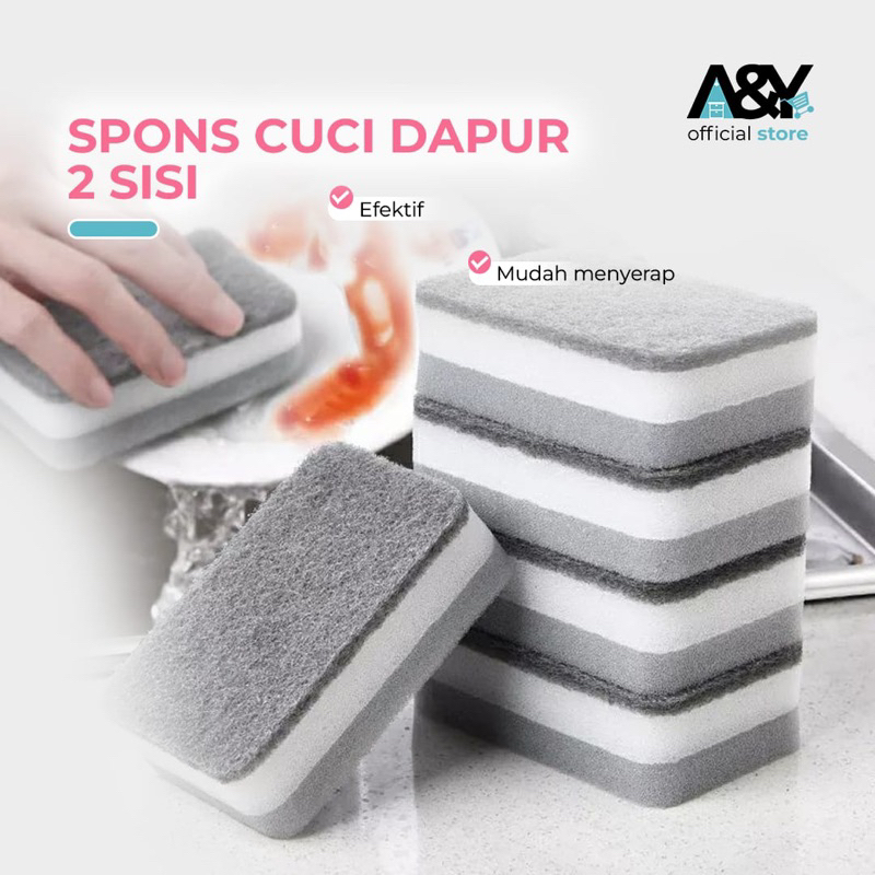 Jual Spons Cuci Piring 2 Sisi Sponge Penghilang Minyak Membandel Spon ...