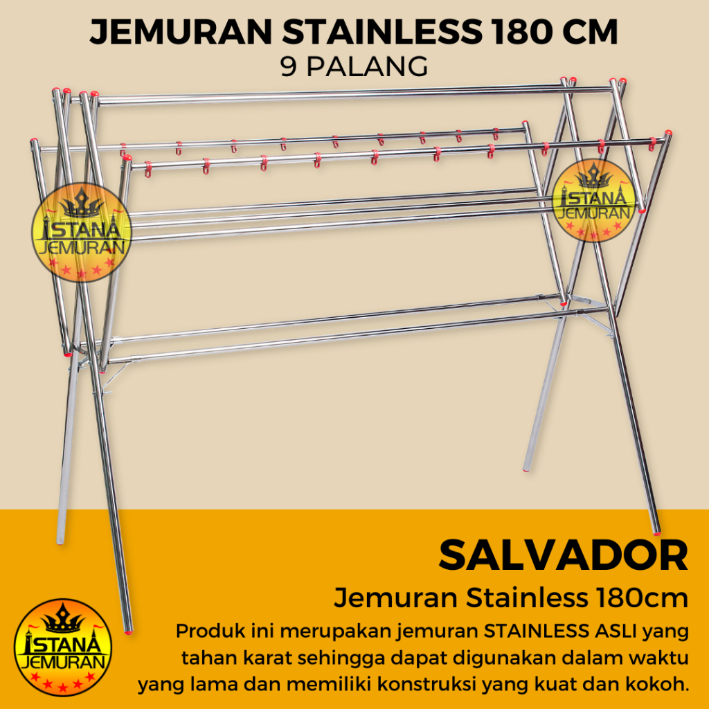 Jual Jemuran Baju Lipat Stainless Steel 180 cm Anti Karat Rak Jemuran ...