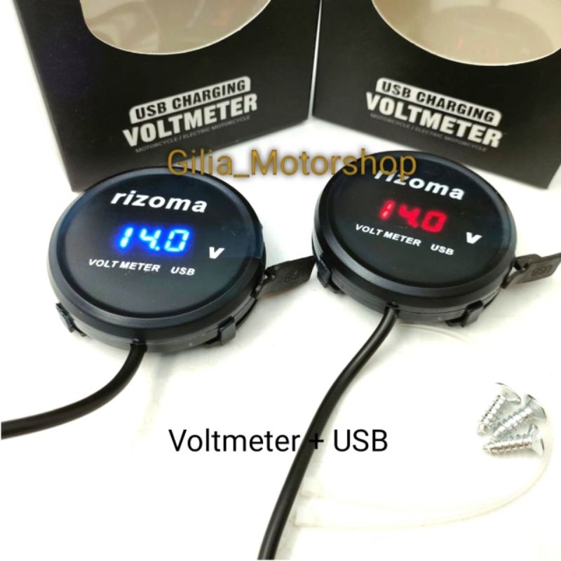 Jual Voltmeter bulat rizoma plus USB nyala LED biru merah Universal ...
