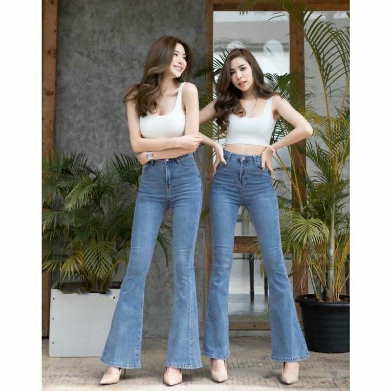 Jual Celana higwaist jeans Cutbray Wanita Flare | Shopee Indonesia