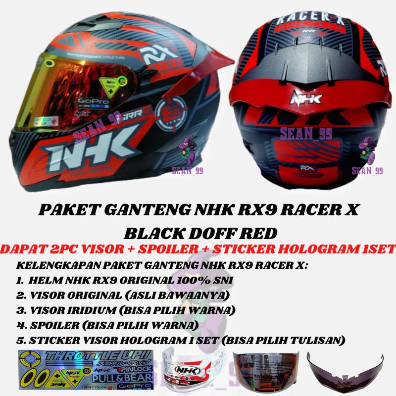 Jual HELM NHK RX9 RACER X NHK RX NINE BLACK DOFF RED DOUBLE VISOR FULL ...