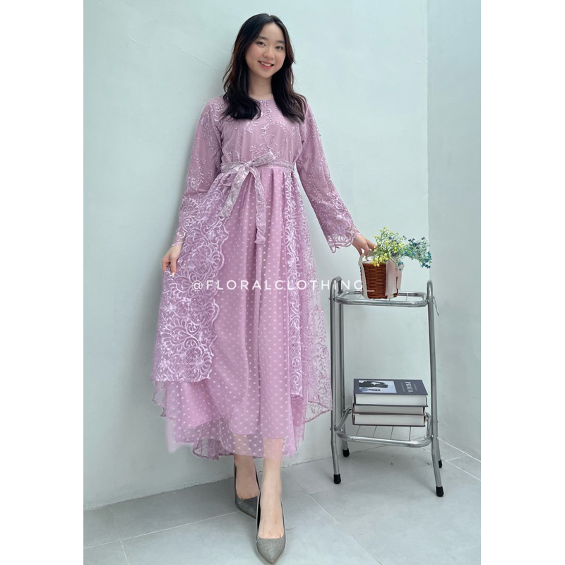 Jual F149 dress kondangan muslim mewah bahan brokat premium korean look ...