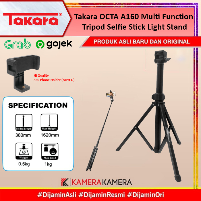 Jual Takara OCTA A160 Multi Function Tripod Selfie Stick Light Stand ...