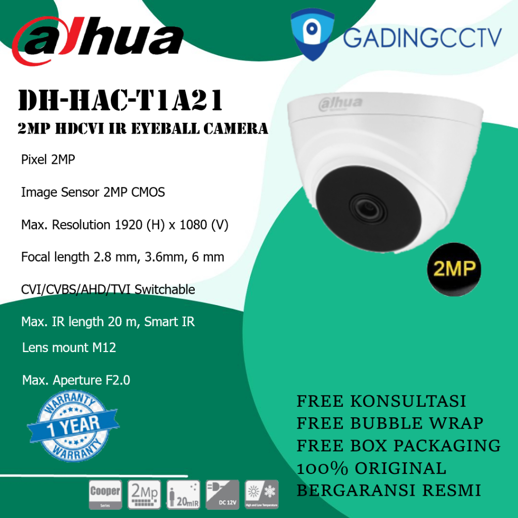 Jual DAHUA KAMERA CCTV Indoor DH-HAC-T1A21 2MP HDCVI IR Eyeball Camera ...
