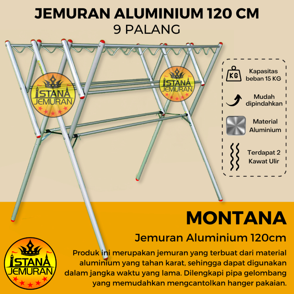 Jual Jemuran Baju Aluminium Lipat 120 cm Anti Karat Rak Jemuran Pakaian ...