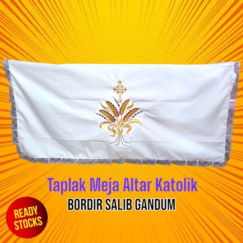 Jual Taplak Meja Altar/ Bordir Gandum Warna Putih/Kasula Romo Imam ...