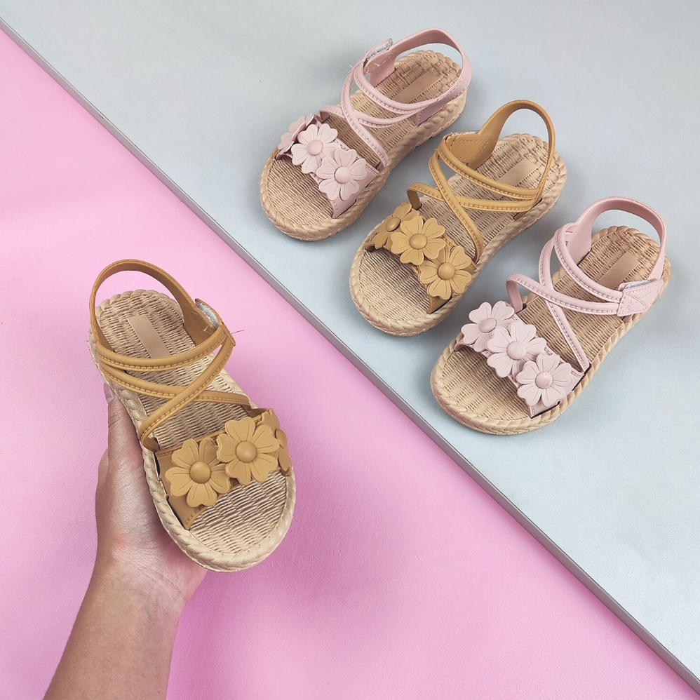 Jual A3312 NEW Sepatu sandal anak perempuan motif silang 3 bunga ...