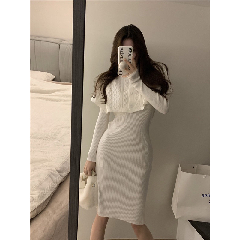 Jual Ariel Dress (Korean One Set Outer Knit Dress Import) | Shopee ...