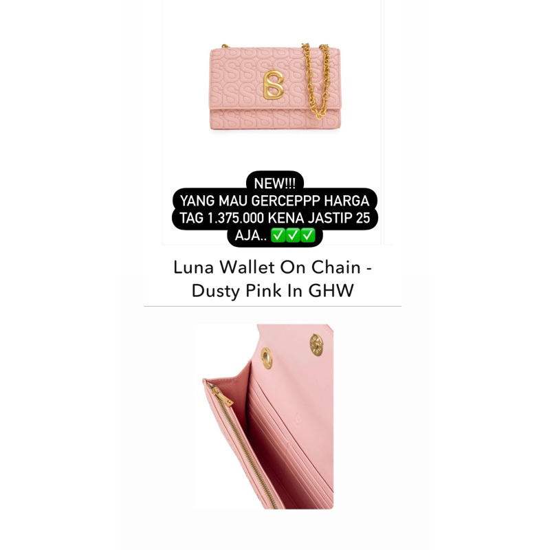 Jual Luna wallet on chain dusty pink tas buttonscraves NEW dijual ...