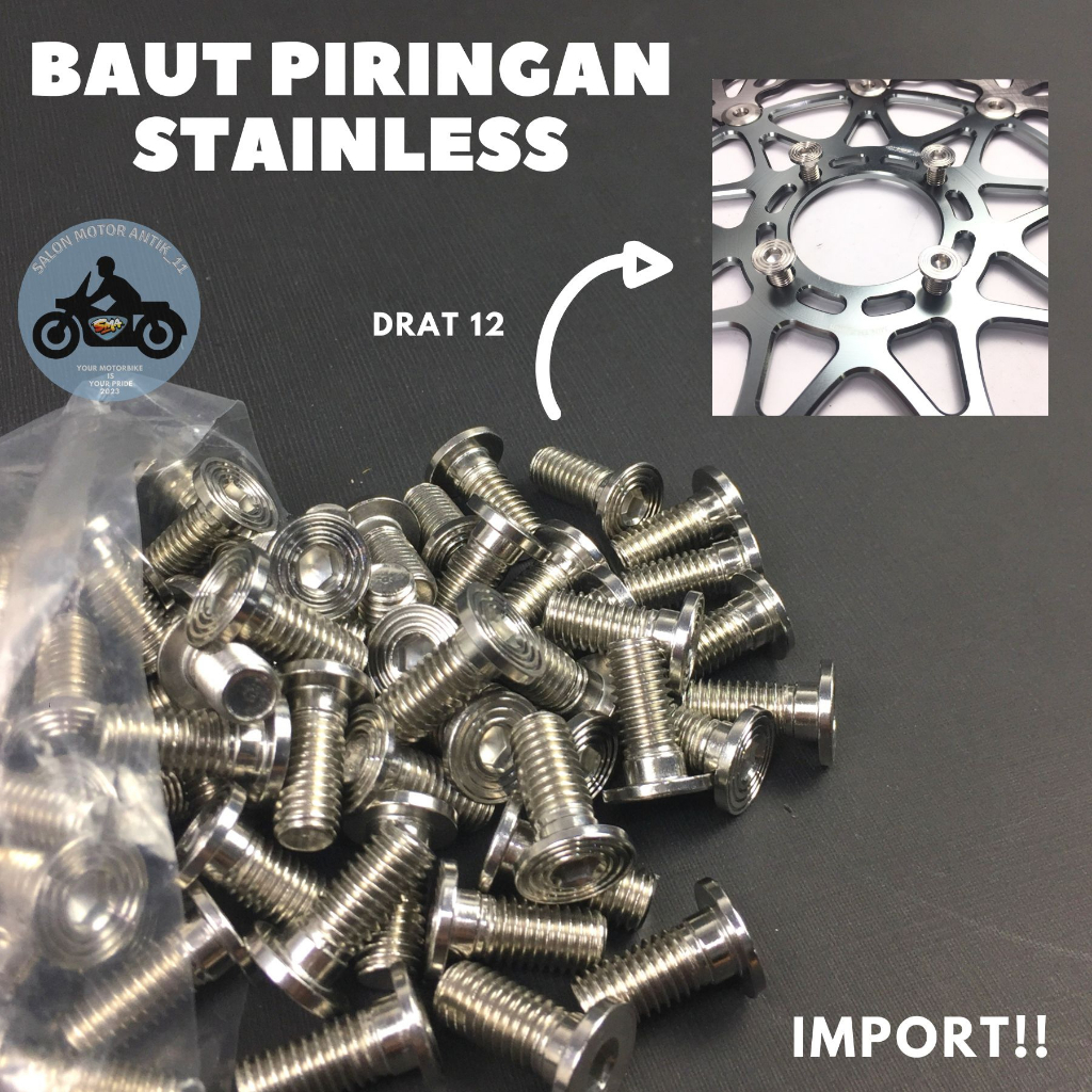 Jual BAUT PIRINGAN CAKRAM STAINLESS BAUT DISC IMPORT DRAT 12 UNIVERSAL | Shopee Indonesia