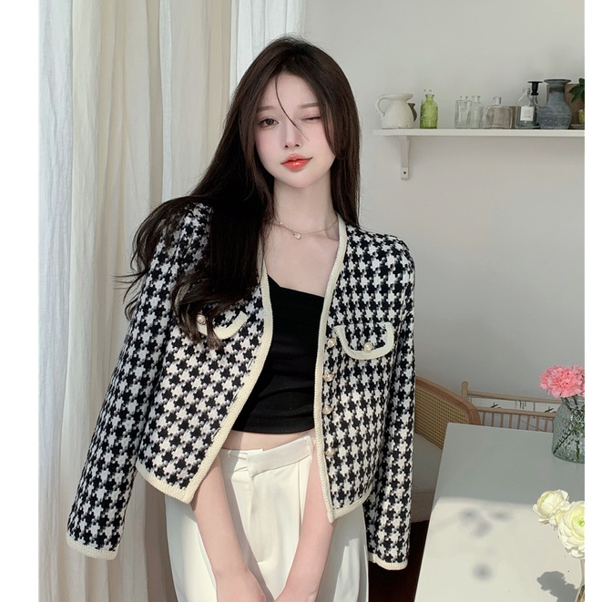 Jual Jaket Wanita Vintage/Lengan Panjang Kotak-kotak Kardigan Crop Oversize Import Baju Atasan ...