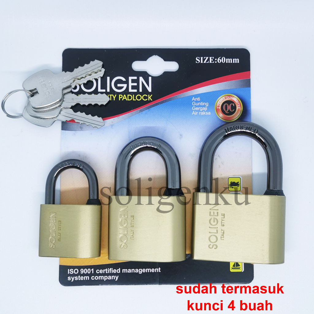 Jual Gembok Soligen Per Baja Hitam 40 50 60 mm Leher Pendek gembok ...