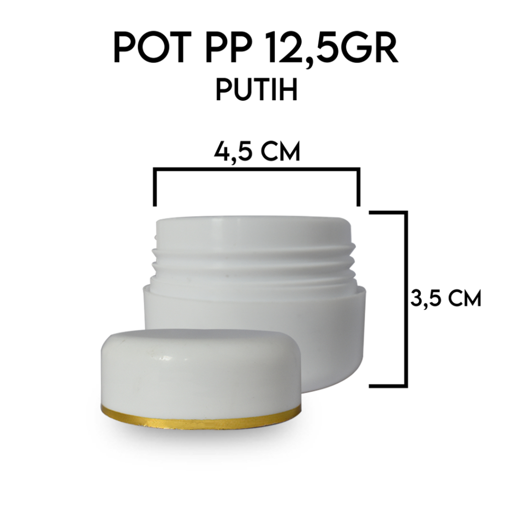 Jual Pot PP kosmetik 12,5gr tutup putih body putih list gold non titik ...
