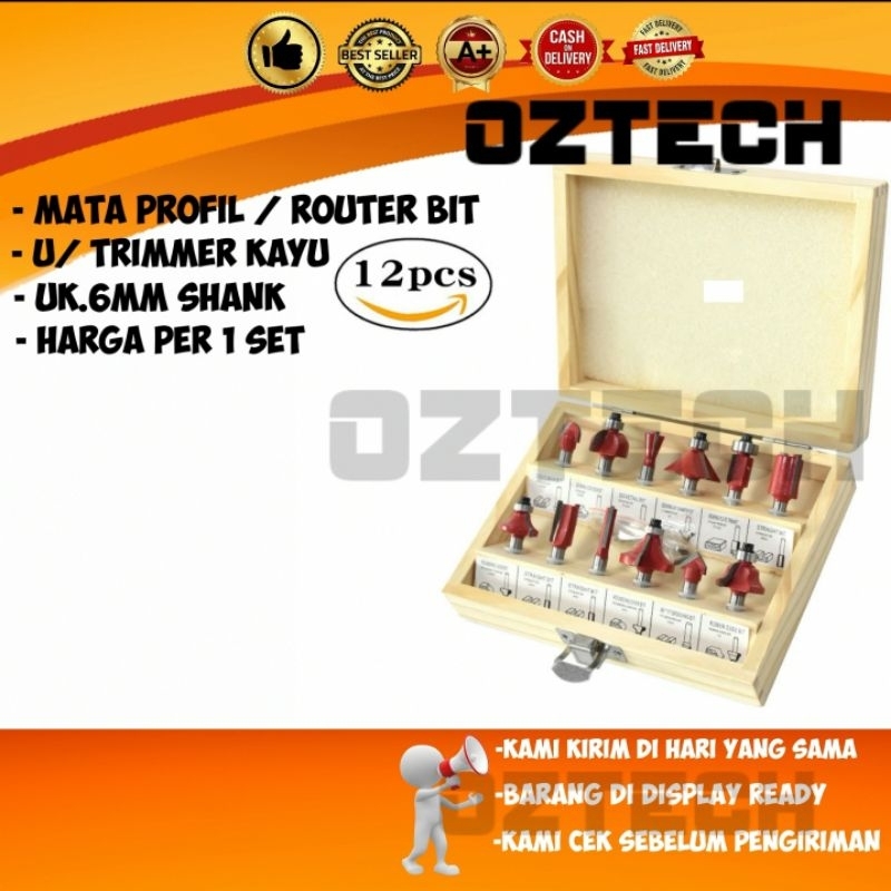 Jual Mata profil kayu / router trimmer bit set / trimmer kayu 12 pcs ...