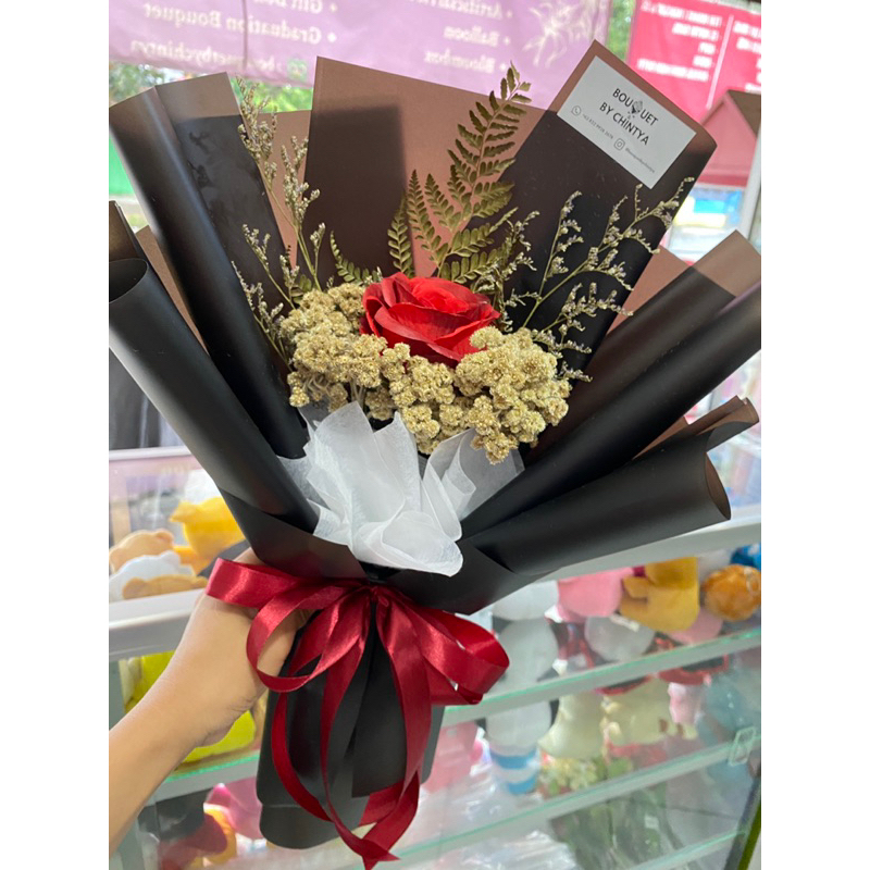 Jual CLAUDETTE BOUQUET - BUKET BUNGA MAWAR SINGLE ROSE ARTIFICIAL DRIED ...
