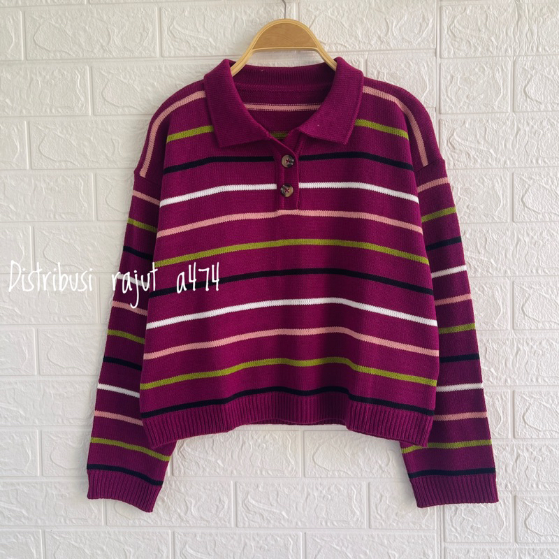 Jual SAKURAI SWEATER RAJUT POLO KANCING KOREA MOTIF BLASTER | Shopee ...