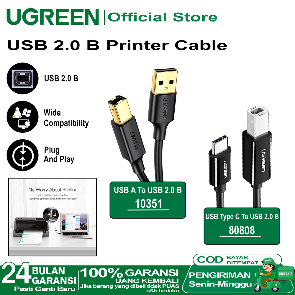 Jual UGREEN Kabel Printer Epson Canon HP USB A To USB 2.0B, Type c To ...