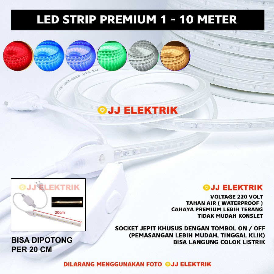 Jual Paket 1-10 Meter Lampu LED Strip Premium 220V Tipe 2 Potong Per 20 ...