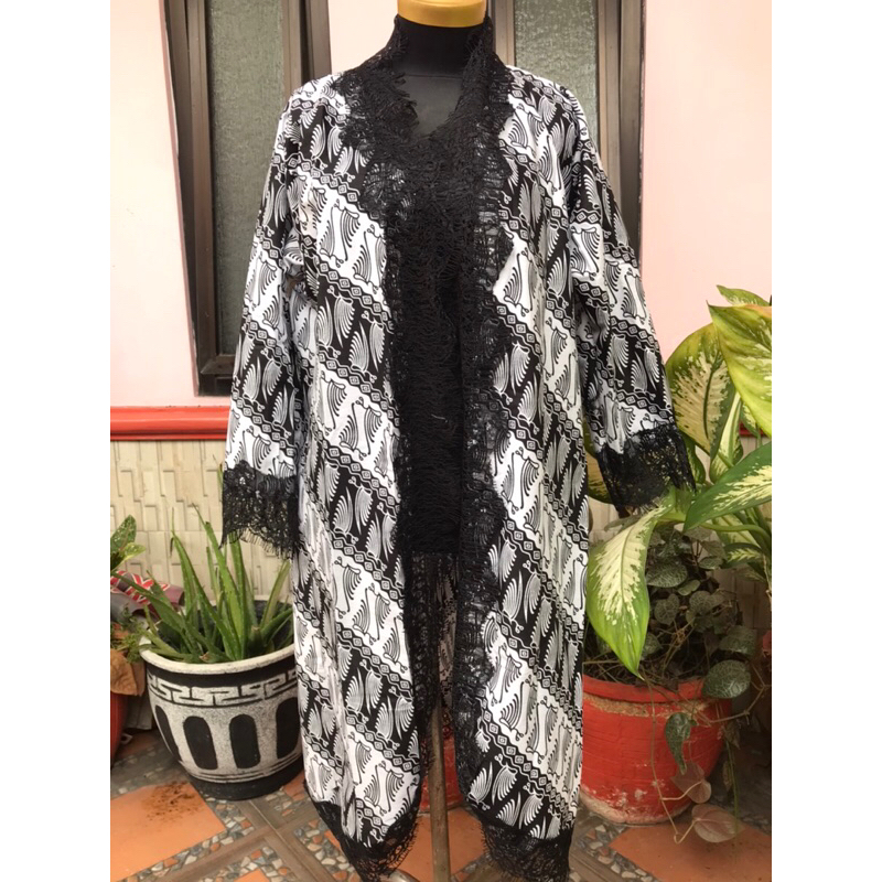 Jual long outer batik merah/outer batik panjang/baju batik/outer batik ...