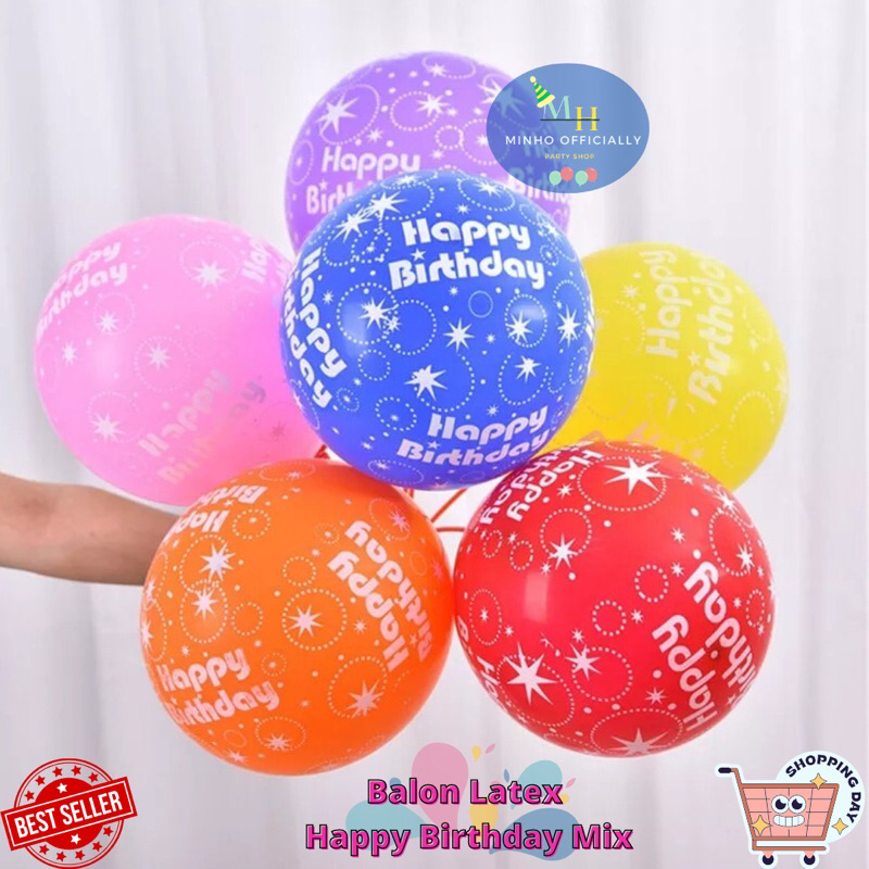 Jual Balon Latex Happy Birthday / Balon Happy Birthday Mix Warna Isi ...