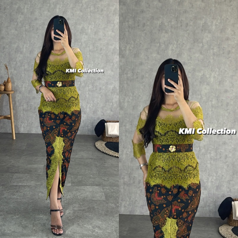 Jual Kebaya Bali Set Brukat Wisuda Rang Rang Olive | Shopee Indonesia