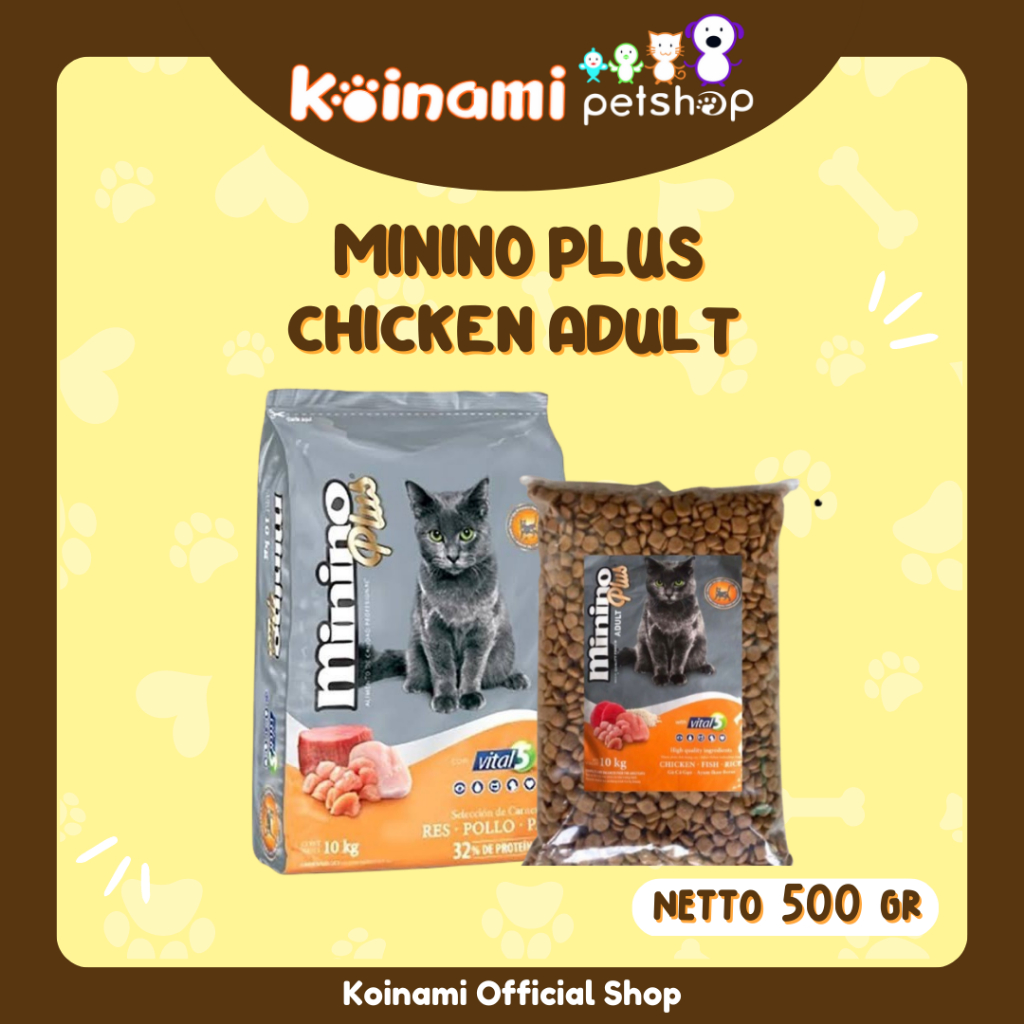 Jual Minino Plus Adult 500gr Chicken Fish Rice Repack - Makanan Kucing ...